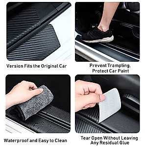 WoshocK 5PCS for Volvo Car Door Sill Plate Protectors, Self-Adhesive Carbon Fiber Vinyl Reflective FrontRear Door Sill Scuff Plate Guard Welcome Door Step Protector for Volvo