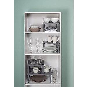 Level Collection Stackable, Kitchen Cabinet and Pantry Organizer, Modular Shelves- Set of 4 Shapes (Gray)