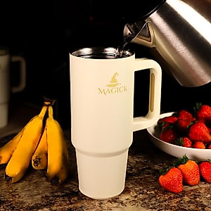 Magick Tumbler – 40oz Insulated Stainless Steel Tumbler with Handle, Lid & Straw, Dishwasher Safe – Hot & Cold Drink Travel Mug for Coffee, Water, Tea, and Smoothies