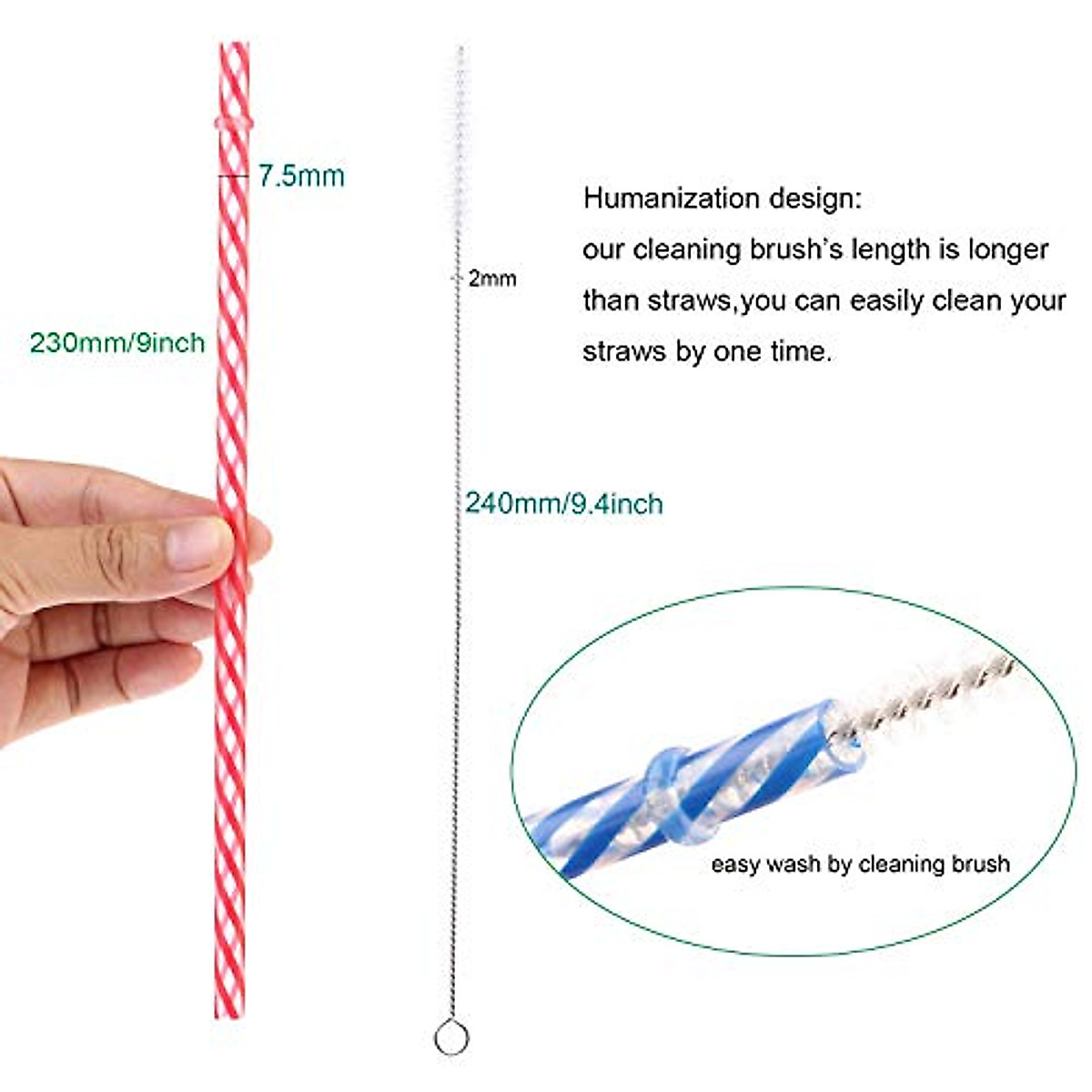 Dakoufish 12 Piece 9 Inch Reusable Plastic Thick Drinking Straws BPA Free Mason Jar Straws transparent small Stripe (9inch 6color)