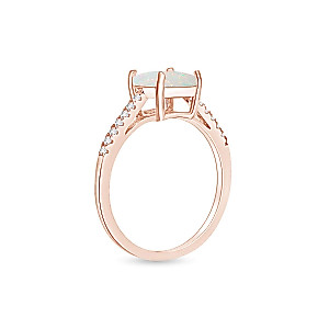 AFFY 14k Rose Gold Over Sterling Silver Lab Created Opal And Simulated White Sapphire Solitaire Engagement Bridal Ring Jewelry For Women Birthday