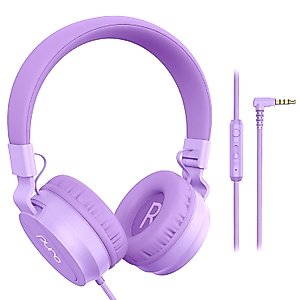 Puro Sound Labs PuroBasic Volume Limiting Wired Headphones for Kids, Foldable & Adjustable Headband w/Microphone, Compatible with Smartphones, Tablets and PC’s -Purple