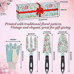 Garden Tools Set, Carsolt 4 Pcs Heavy Duty Floral Gardening Tools Kit with Non-Slip Rubber Handle, Special Gardening Gifts for Women Birthday Box (Green)