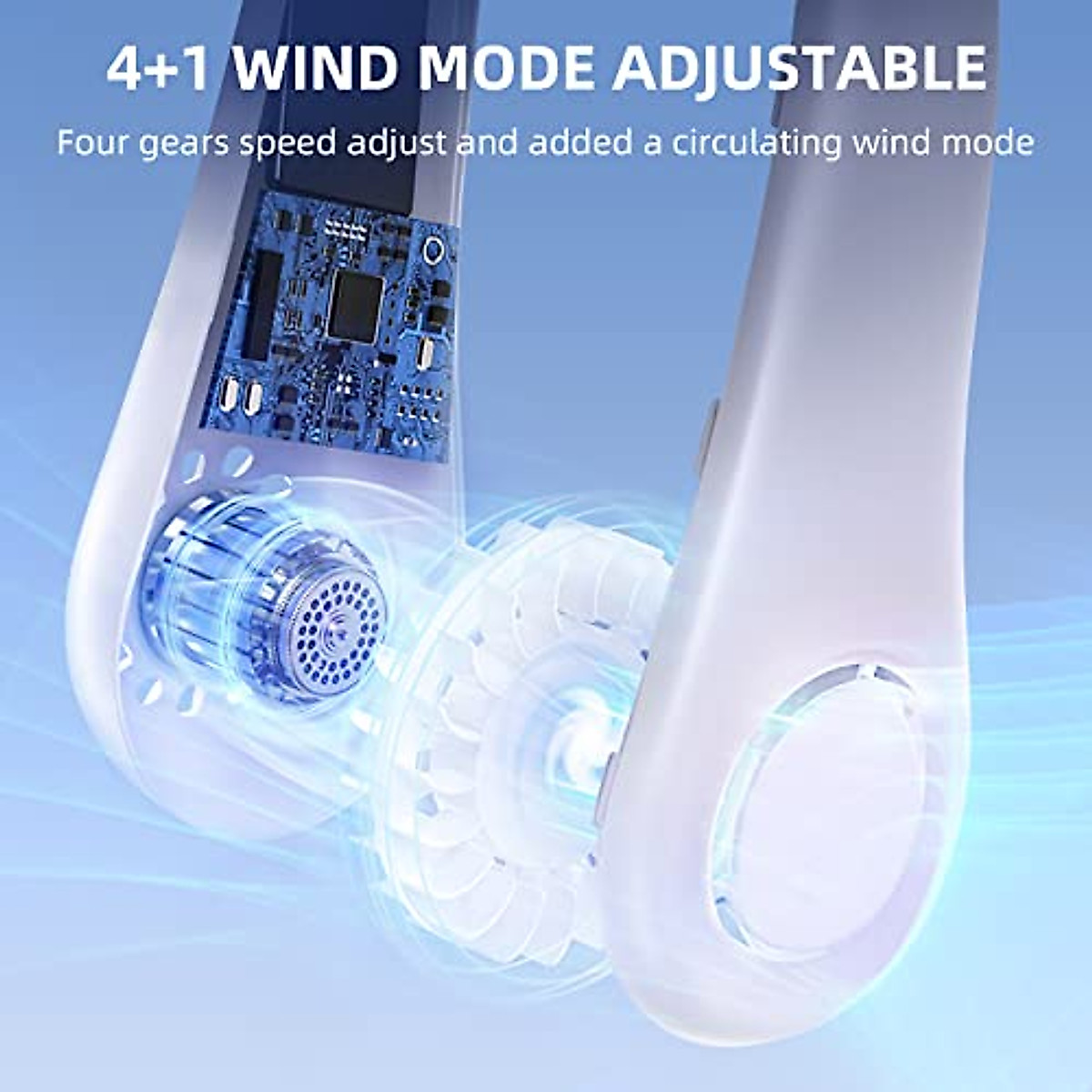 Grarg Portable Neck Fan, 5 Speed Personal Neck Fan with Digital Display, USB Rechargeable Bladness Neck Fan for Indoor Outdoor