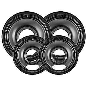 4 Pack Black Cooktop Drip Pans, Compatible with GE Hotpoint Stove. Include 2 Pcs 6'' Range Replacement Drip Pans and 2 Pcs 8 '' Burner Drip Pans for Electric Stove Top