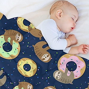 Sloths and Donuts Decor Throw Blanket Gifts for Girls Boys Super Warm Soft Plush Lightweight Bedding Blankets for Couch Bed Sofa Office Decor All Season 60"X50"