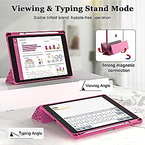 OKP for iPad 9th/8th/7th Generation Case (2021/2020/2019), iPad 10.2 inch Cases with Trifold Stand, Slim ipad 9/8/7 Cover with Pencil Holder for Kids Women Men, Clear Back Shell, Composition Book Pink