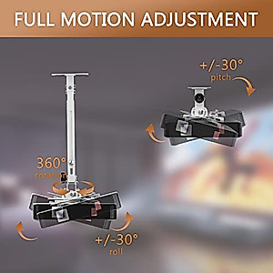 JOY worker Universal Projector Ceiling Mount Wall Bracket Holder Fits Flat or Sloped Ceiling Height Adjustable with Extendable Arms for Home and Office Projector, White