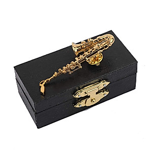 Dselvgvu Miniature 2.52" Saxophone Pin Gold Plated Mini Musical Instrument Brooch Brass Fashion Lapel Pin with Red Velvet Lined Instrument Case for Men and Women (2.52" Saxophone Pin)