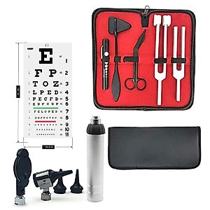 SURGICAL ONLINE Tactical Black - Set of Multi Purpose Diagnostic kit for Neurological, EMT and Eye EXAM, Reflex Percussion Taylor Hammer + Penlight + Tuning Fork C 128 C 512 + Bandage Scissors 5.5"