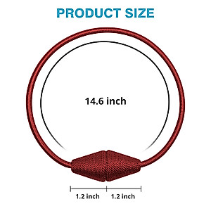 NICEEC 2 Pack Upgrade Magnetic Curtain Tiebacks 16 Inch Handmade Weave Rope Curtain Holdbacks Convenient Decorative Cone Curtain Drape Tie Backs for Home & Office Window Drapery (Red)