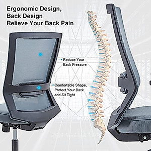 Farini Office Chair, Mid-Back Ergonomic Mesh Chair Executive Swivel Desk Chair with Lumbar Support Adjustable Height Arm (Grey)