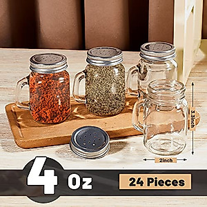 24 Pieces Glass Salt and Pepper Shakers Clear Mason Jar Mini Salt Shakers for Kitchen with Metal Lid and Handles for Kitchen Table Drinkware Home Accessories, 4 oz