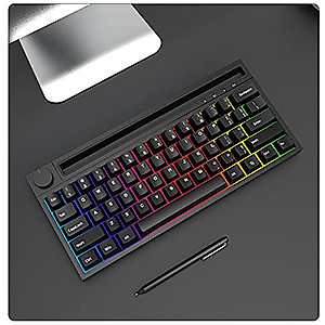 YUNZII Ajazz K620T Wireless Mechanical Keyboard with Integrated Stand Phone Holder with 61 Keys，RGB Backlit, Volume Botton, and PBT Keycaps for Win/Mac/Gaming (Blue Switch,Black)