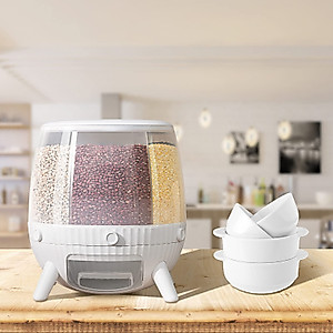 LOYALHEARTDY 6-Grid Rice Dispenser 360° Rotating Rice Grain Dispenser Dry Grain Storage Container Tank Food Dispenser Kitchen for Grains, Rice, Beans, Coffee Beans