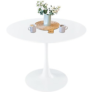 Rabsyung 42" Round White Tulip Table Mid-Century Dining Table with Round MDF Table Top, Pedestal Dining Table, Leisure Coffee Table