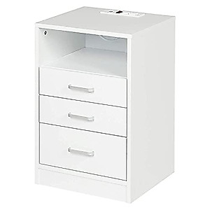 ADORNEVE Nightstand 3 Drawers with Open Storage,Side Tables Bedroom with Charging Station,Bedside Table with Drawers,White