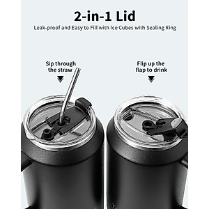 Trebo 50 oz Stainless Steel Mug Tumbler with Handle, Vacuum Insulated Large Iced Coffee Cup with Lids and Straws,Reusable Water Bottle Trave Flask Jug Keeps Drinks Cold up to 36 Hrs,Sweat Proof,Black