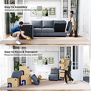 HONBAY Modern U-Shaped Modular Sectional Sofa Sleeper Couch with Reversible Chaise Modular Sofa Couch with Storage Seats, Bluish Grey