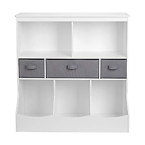 UTEX Toy Storage Organizer with Bookcase, Kid’s Bin Storage Unit with 8 Compartments &3 Baskets Bins, Toys Box Organizer, Kid’s Multi Shelf Cubby for Books,Toys,White