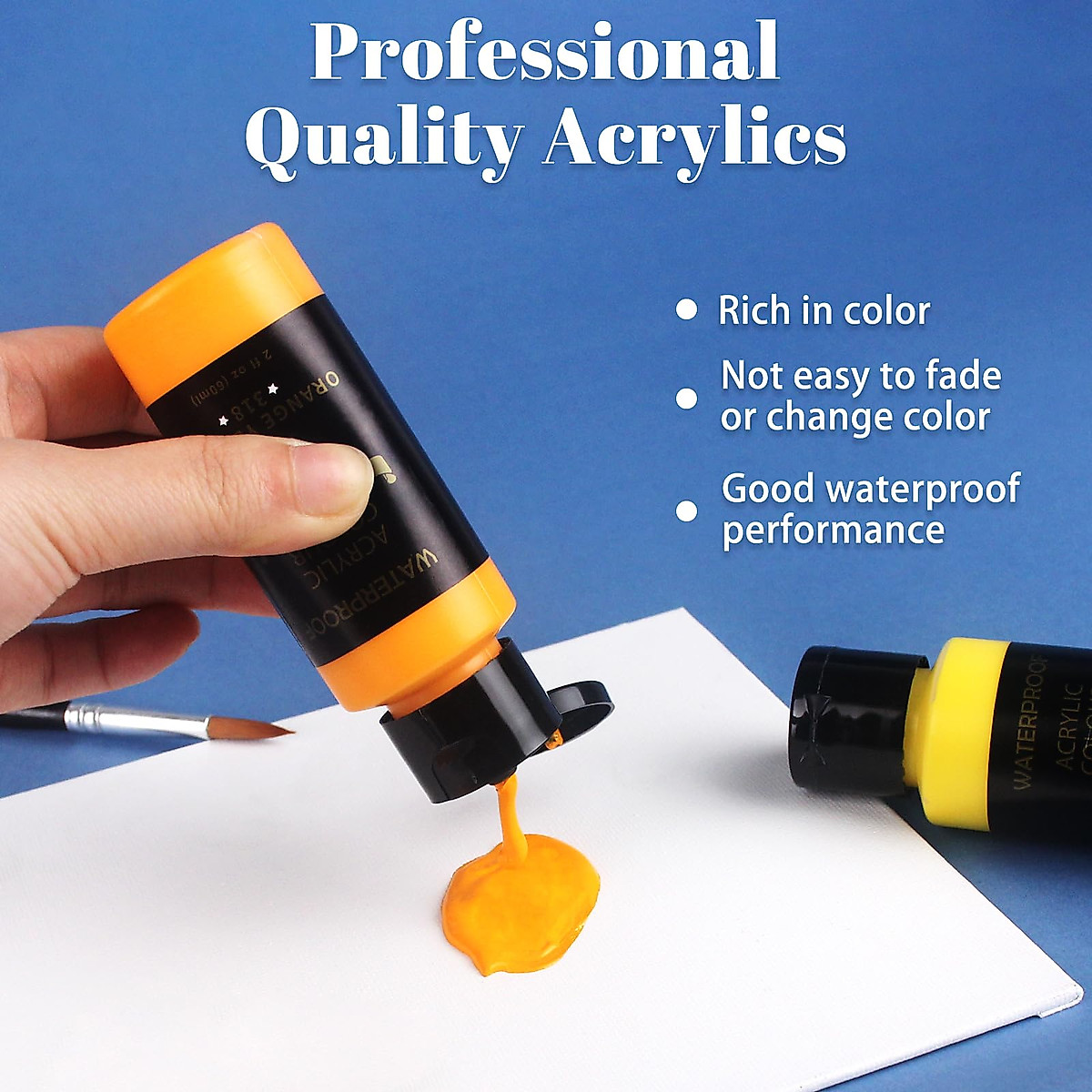 COLORFUL Acrylic Paint Set for Canvas Painting with 36 Colors (60ml, 2oz), 6 Brushes and 1 Palette - Permanent Art Craft Paints Gifts for Kids, Beginners, Adults & Artists - Non-Toxic Painting