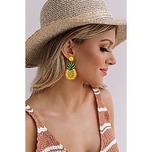 Beaded Dangle Earrings Handmade Bead Avocado Pineapple Watermelon Earrings Bohemia Statement Fruit Drop Earrings Summer Beach Jewelry Gifts (A Yellow Pineapple)