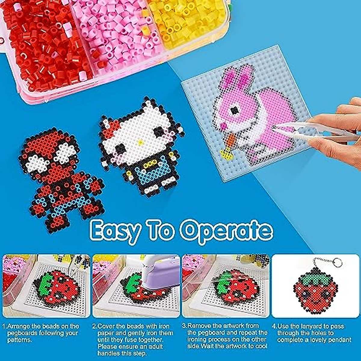 LULUETPUE Fuse Beads Kit,10000PC 5MM Melty Beads Set, Iron Melting Beads Craft Kit with Pegboards,Ironing Paper and Chain Accessories, Arts and Crafts Set for Kids Boys Girls Christmas Birthday Gift