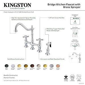 Kingston Brass KS1270AXBS Heritage Bridge Kitchen Faucet, 8-9/16" in Spout Reach, Matte Black