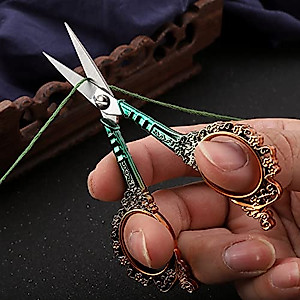 HITOPTY Sewing Scissors Sharp Embroidery Scissors with Sheath, Craft Scissor for Needlework Artwork Threading Cross Stitch Handicraft DIY Tool, 4.5in Gold Green Shears