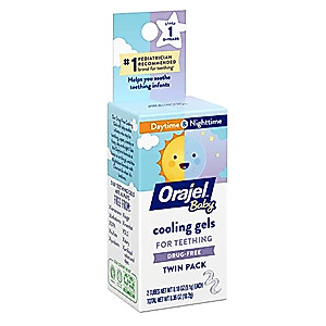 Orajel Baby Daytime & Nighttime Cooling Gels for Teething, Drug-Free, #1 Pediatrician Recommended Brand for Teething*, Two 0.18oz Tubes
