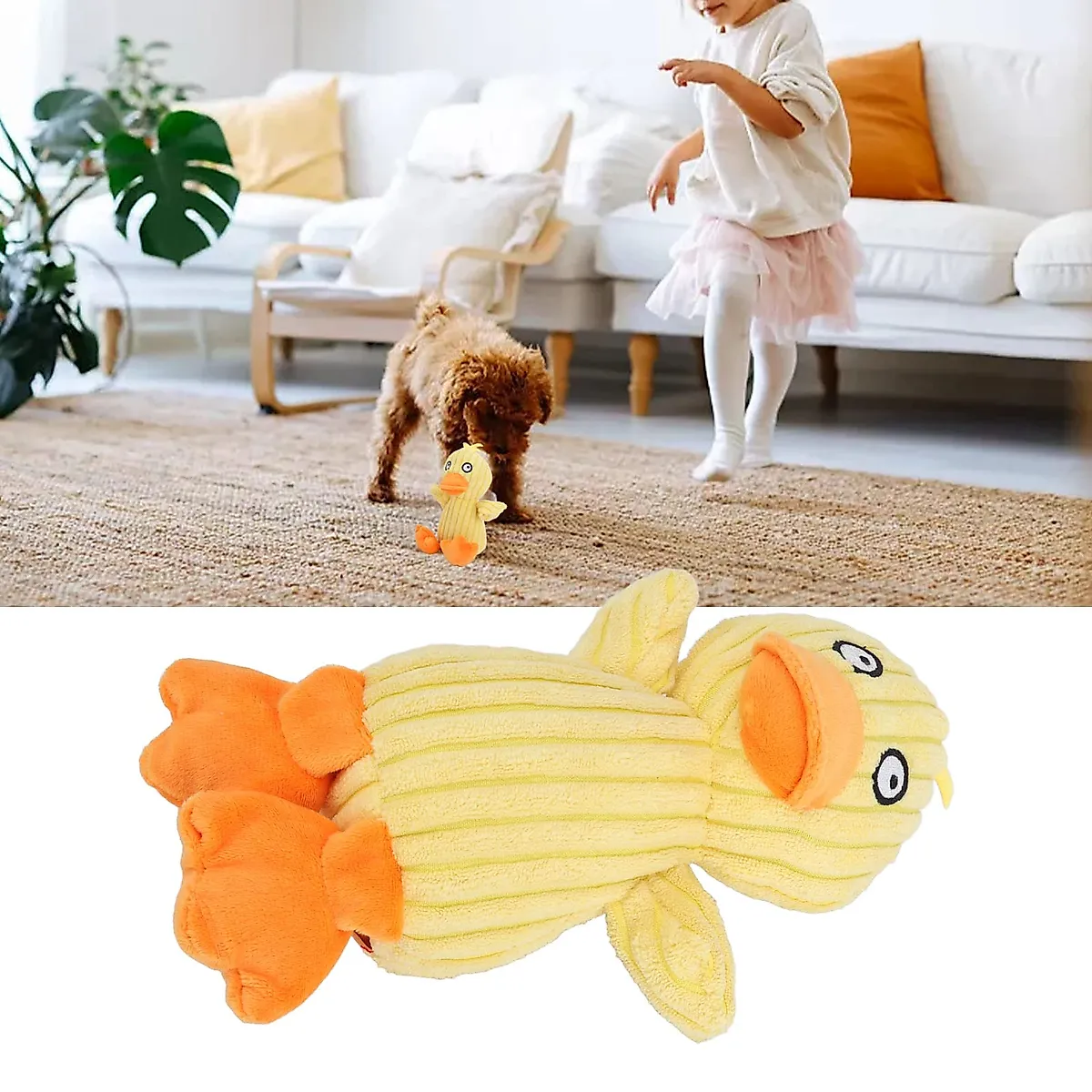 Zerodis Plush Dog Duck Toy, Cute Little Yellow Duck Relieves Boredom Puppy Toy Squeaky for Small Medium Dogs
