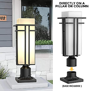 Yoenecea Outdoor Post Light Fixture - Aluminum Lamp Posts Outdoor Lighting, Outdoor Lightpost Lantern with 3-Inch Pier Mount Base Outside Pole Lighting for Porch Garnden (22''H, 1 pc)