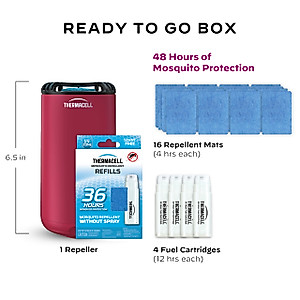 Thermacell Patio Shield Bundle - Mosquito Repeller + 36-Hour Refill Pack; Includes 4 Fuel Cartridges & 12 Repellent Mats for a Total of 48 Hours of Mosquito Repellent for Patio; Bug Spray Alternative