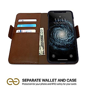 Dreem Fibonacci 2-in-1 Wallet Case for Apple iPhone 11 Pro - Luxury Vegan Leather, Magnetic Detachable Shockproof Phone Case, RFID Card Protection, 2-Way Flip Stand - Chocolate
