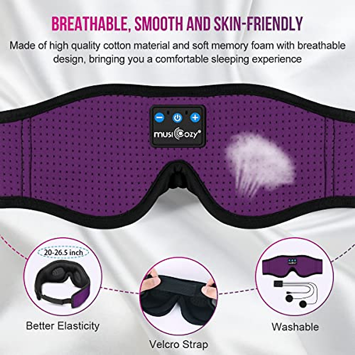 MUSICOZY Sleep Headphones Bluetooth Headband Breathable 3D Sleeping Headphones, Wireless Music Eye Mask Earbuds for Side Sleepers Women Office Air Travel Cool Tech Gadgets Unique Gifts, Pack of 2