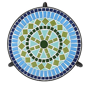 Christopher Knight Home Iris Outdoor Ceramic Tile Side Table with Iron Frame, Blue / Green