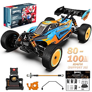 AMORIL 1:12 Fast Brushless RC Cars for Adults,Top Speed 100KM/H Remote Control Car with Independent ESC,3200KV Brushless Motor,3.5KG Metal Servo,Foam Tire,Sway Bar and Metal Rod,Orange