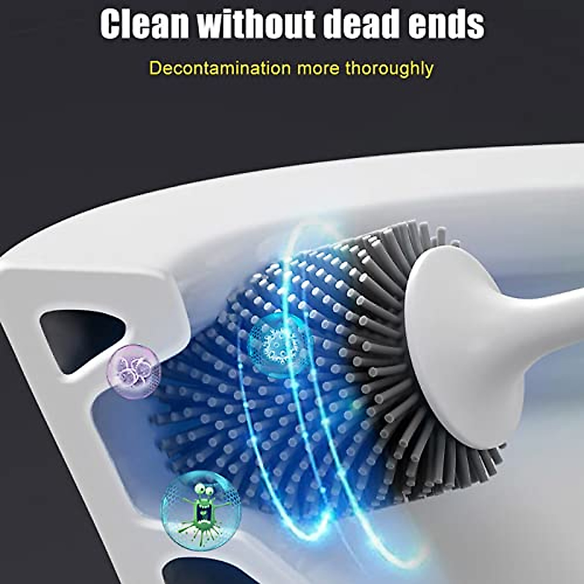 Silicone Toilet Brush and Holder Set,Toilet Bowl Scrubber for WC Accessories Cleaning Tools Wall-Mounted Home Bathroom Accessories Sets,Black Furniture (Color : Gray)