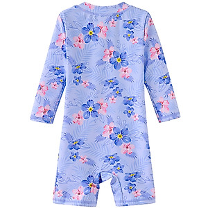 UMELOK Baby Girls Swimsuit One Piece Full Zip with Long Sleeve UPF 50+ Sun Protection Sunsuit Purple-Geranium,12M