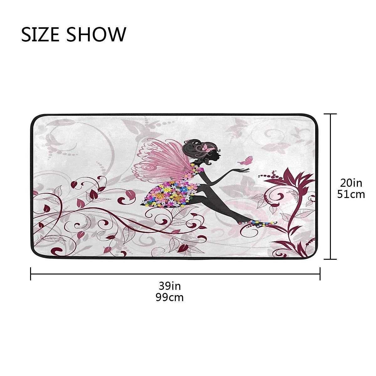 ALAZA Magic Fairy Flowers Girl Butterfly Kitchen Rugs Floor Mat,Non Slip Absorbent Comfort Standing Mat Kitchen Runner Rug for Hallway Entryway Bathroom Living Room Bedroom,39 X 20 Inches