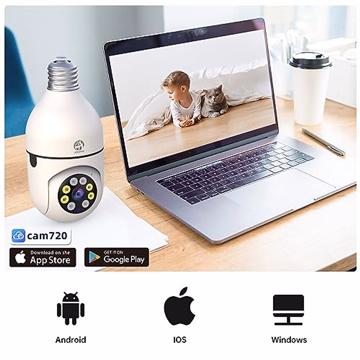 JOOAN 5G Light Bulb Security Camera, 360 Wireless Bulb Indoor Camera, 2K WiFi Camera for Home Security, Cloud & SD Card Storage, Color Night Vision, Smart Motion Detection, Sound Alarm