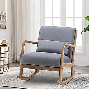Artechworks Rocking Accent Chair Uplostered Mordern Nursery Fabic Glider Rocker Lounge Arm Chair with Padded Seat Wood Base for Adults Living Room Bedroom Balcony with Pillow, Grey