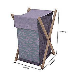 Bacati Clouds in The City Hamper with Wooden Frame, Mint/Grey