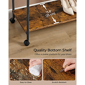 SONGMICS Clothes Rack with Wheels, Double-Rod Clothing Rack for Hanging Clothes, 38.8 Inches Garment Rack with Shelf, Loads up to 220 lb, for Bedroom, Closet, Rustic Brown and Ink Black UHSR152B01