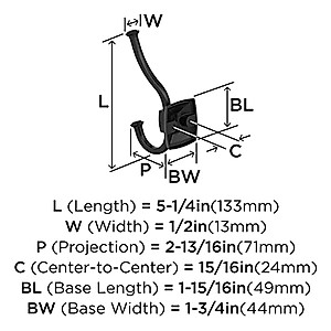 Amerock H37002MB | Kinsale Double Prong Decorative Wall Hook | Matte Black Hook for Coats, Hats, Backpacks, Bags | Hooks for Bathroom, Bedroom, Closet, Entryway, Laundry Room, Office