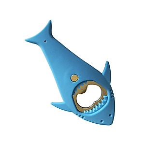 L & H Household Cool Shark bottle Opener Silicone Stainless Steel Beer Bottle Opener Shark Refrigerator Magnet 4.8" x 2.7 (Blue, 1)