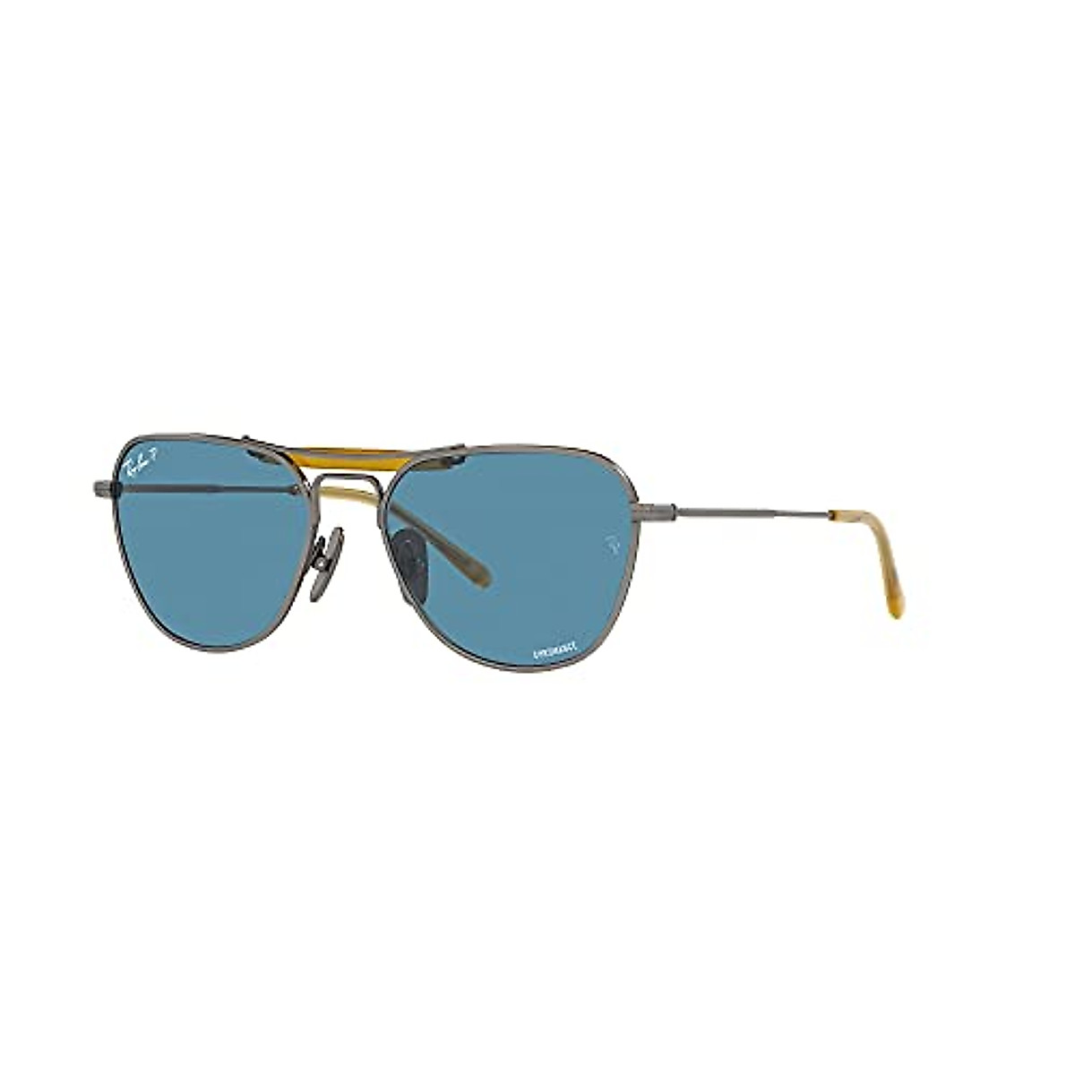 Ray-Ban RB8064 Titanium Aviator Sunglasses, Demi Gloss Pewter/Blue Polarized, 53 mm