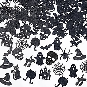 BeYumi Halloween Black Table Confetti - 300Pcs Halloween Black Glitter Table Confetti Decorations Table Glitter Confetti Black Paper Confetti Decor for Halloween Themed Party Birthday Party Supplies