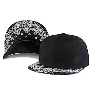 CNUSER Snapback Hats for Men Hip Hop Baseball Cap Paisley Flat Bill Brim Adjustable Black Dad Hats