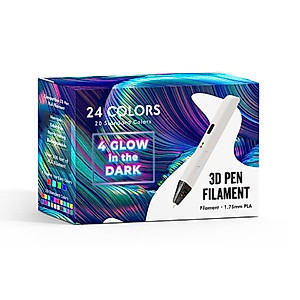 24 Colors 3D Pen Filament. Includes 20 Vibe Colors and 4 Glow in Dark Colors. 10 Feet, 1.75mm Each. PLA Kids Safe Refill